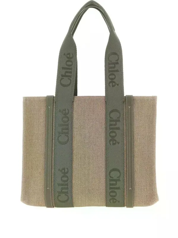 Chloé Logo Canvas Leather Woody Shopping Bag - Neutrals