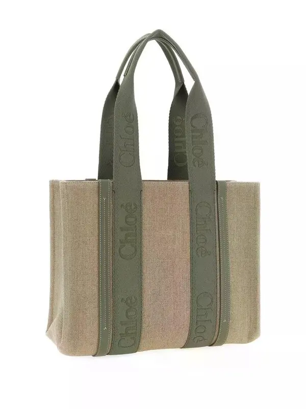Chloé Logo Canvas Leather Woody Shopping Bag - Neutrals