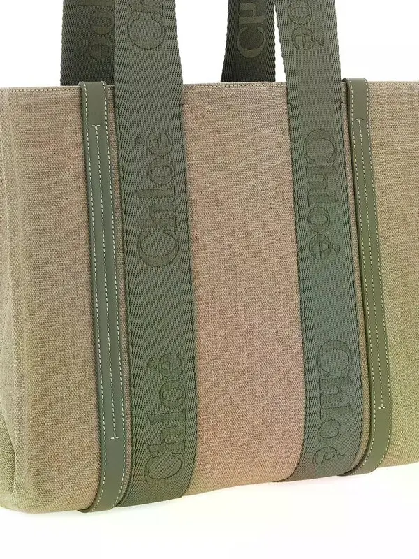 Chloé Logo Canvas Leather Woody Shopping Bag - Neutrals