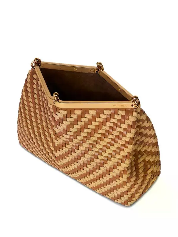 Etro Medium Vela Woven-leather Shoulder Bag - Neutrals