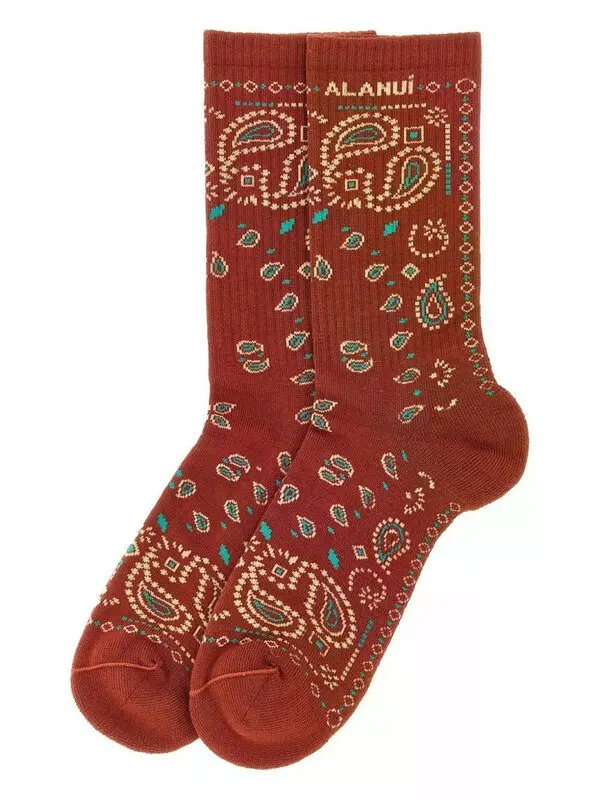 Alanui Bandana Ribbed Socks - Brown