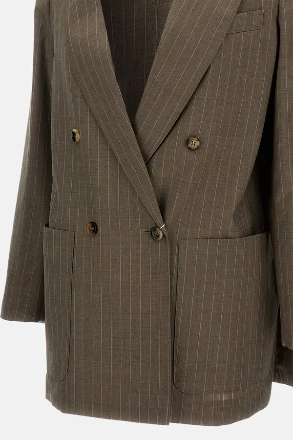 Max Mara Pinstripe Double-breasted Blazer - Marrone