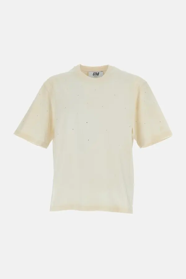 GOLDEN GOOSE Cotton T-shirt With Micro Studs - Beige