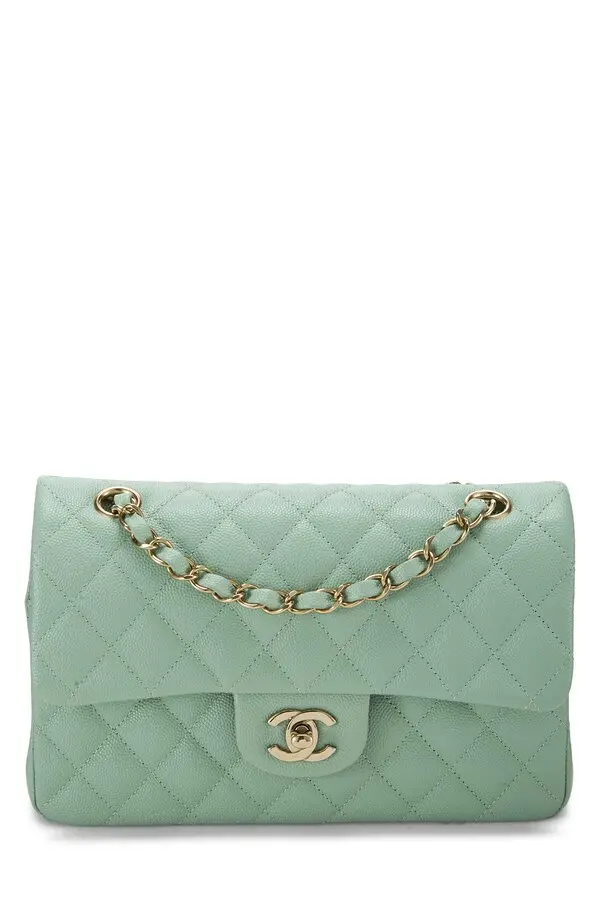 Chanel Quilted Caviar Classic Double Flap Small - Green