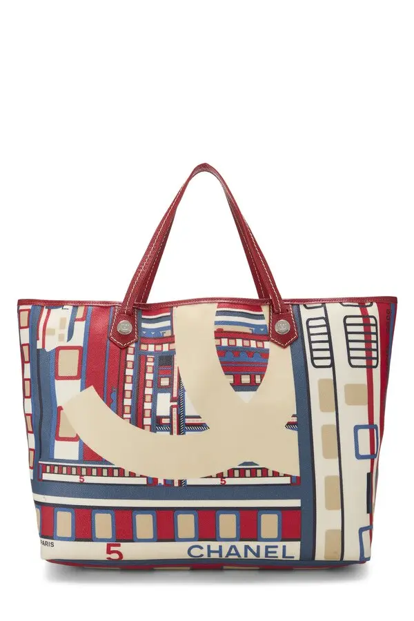 Chanel Coated Canvas Train Car Print Tote - Multi