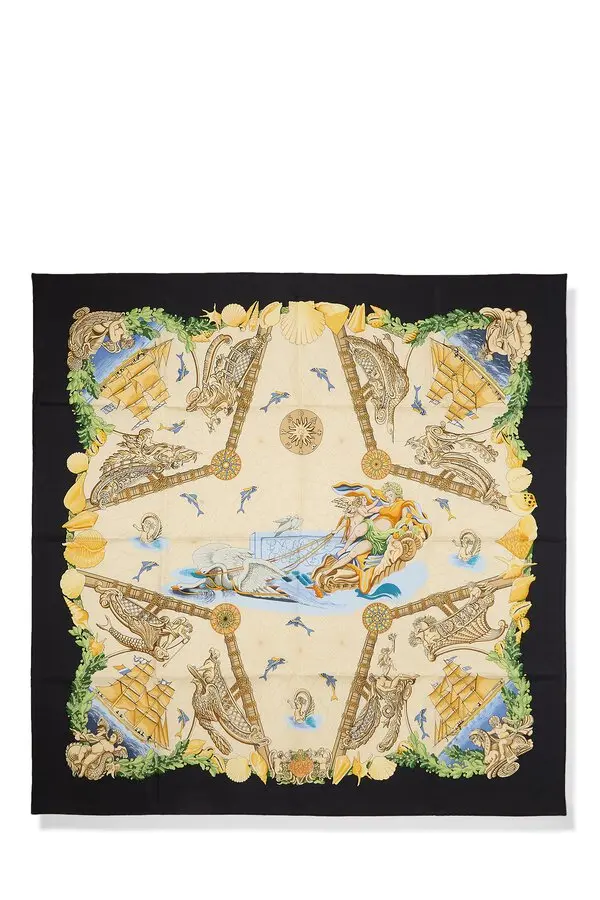 Hermès Multicolor 'balade Ocean' Silk Scarf 90 - Black
