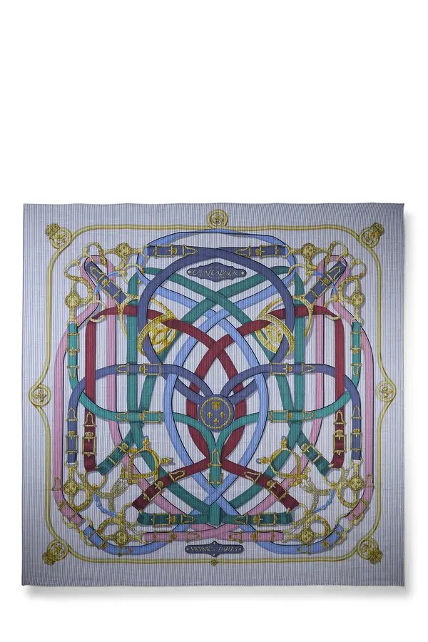 Hermès Multicolor 'cavalcadour Rayure' Cashmere Scarf - Blue