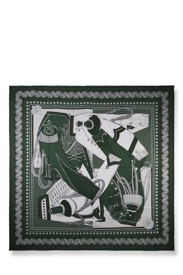 Hermès Multicolor 'zouaves Et Dragon' Cashmere Scarf - Green