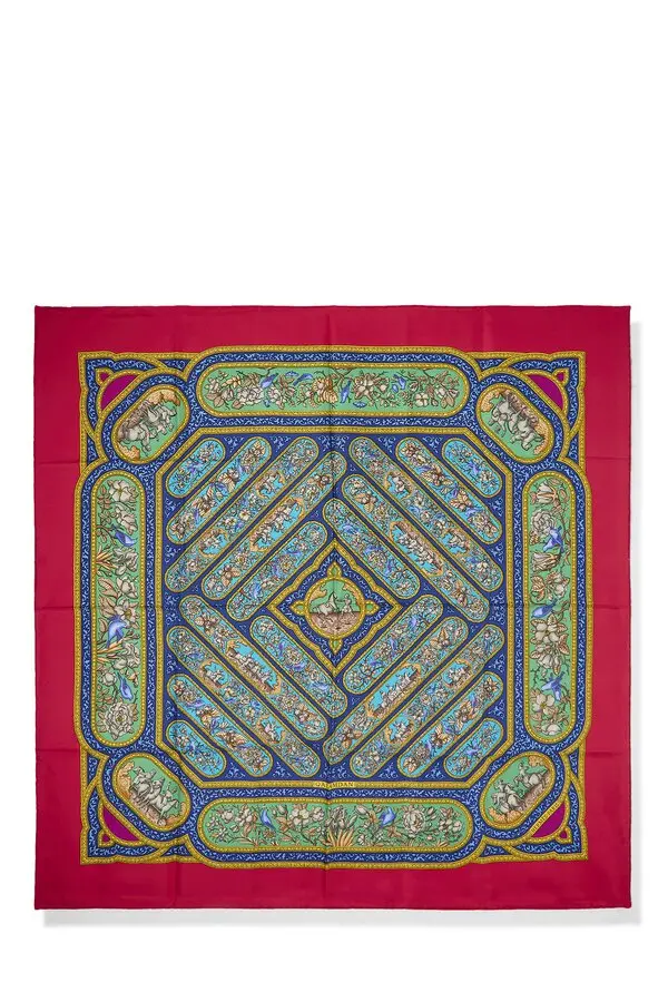 Hermès Multicolor 'qalamdan' Silk Scarf 90 - Red