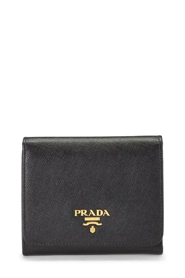Prada Saffiano Snap Compact Wallet - Black