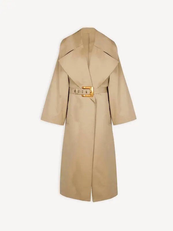 Balmain Long Cotton Gabardine Trench Coat - Beige