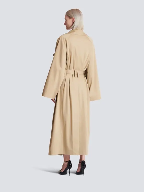 Balmain Long Cotton Gabardine Trench Coat - Beige