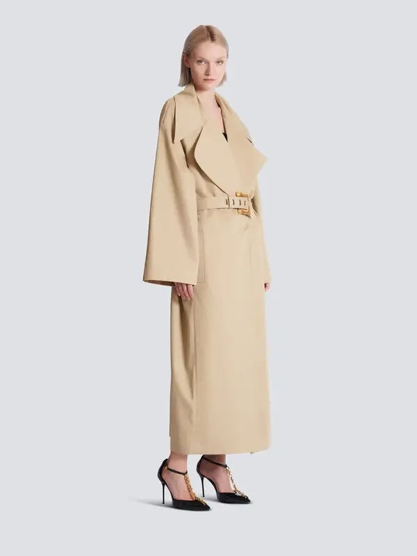 Balmain Long Cotton Gabardine Trench Coat - Beige
