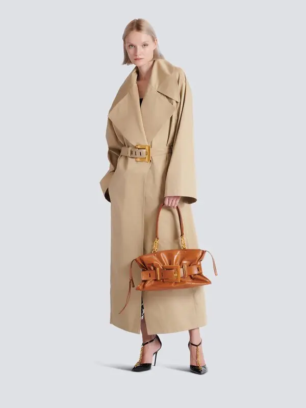 Balmain Long Cotton Gabardine Trench Coat - Beige