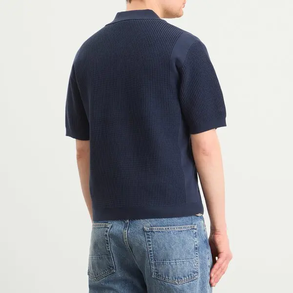 Drole De Monsieur Monogramme Open Weave Polo - Navy