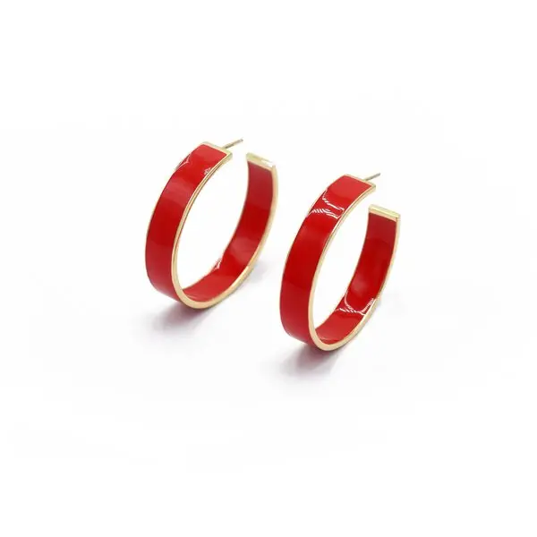 BONDEYE JEWELRY Chrissy Enamel Hoop Earrings - Red