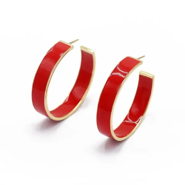 BONDEYE JEWELRY Chrissy Enamel Hoop Earrings - Red