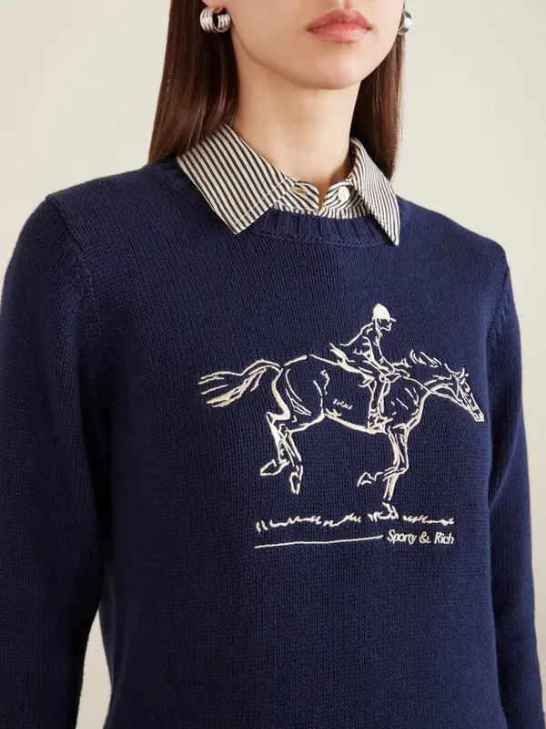 SPORTY & RICH Embroidered Cotton Sweater
