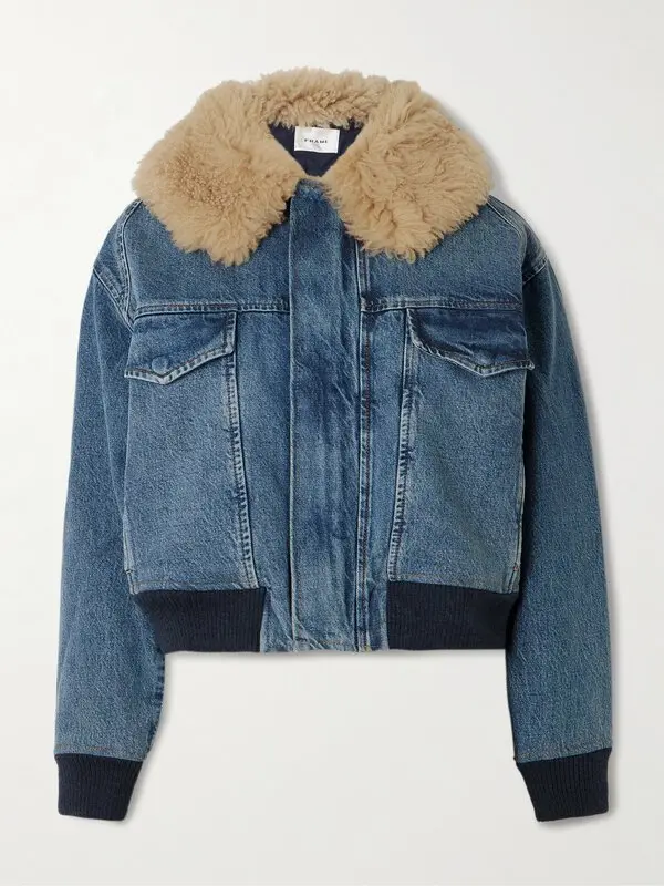 FRAME The Aviator Shearling-trimmed Denim Jacket