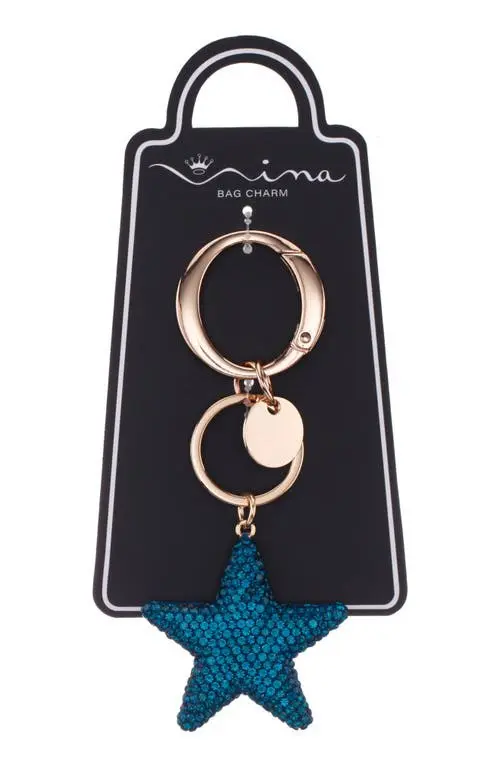 Nina Crystal Embellished Star Bag Charm - Dk Blue