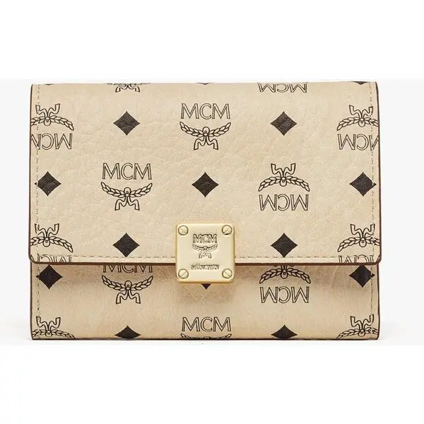 Mcm Aren Trifold Wallet In Visetos - Beige