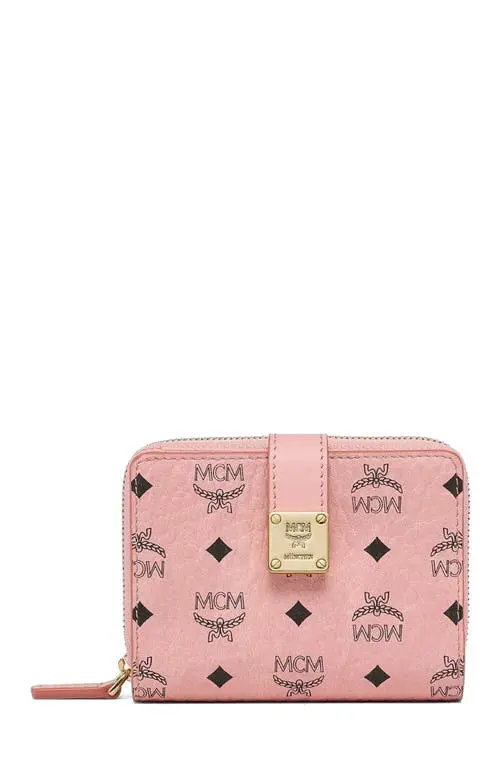 Mcm Aren Brass Plate Wallet In Visetos - Soft Pink
