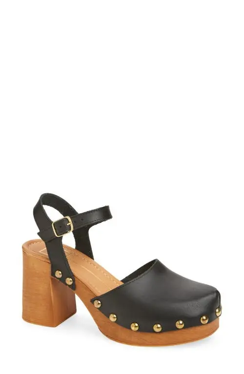 Dolce Vita Clover Ankle Strap Platform Clogs - Black Leather
