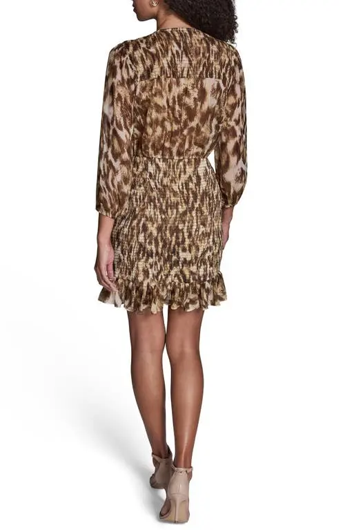 Bcbgmaxazria Leopard Print Smocked Chiffon Mini Dress