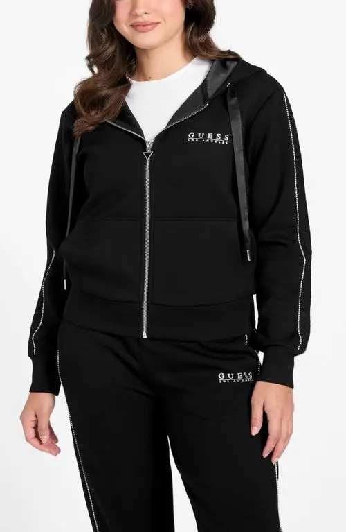 Guess Rhinestone Embellished Zip Hoodie - Jet Black-black