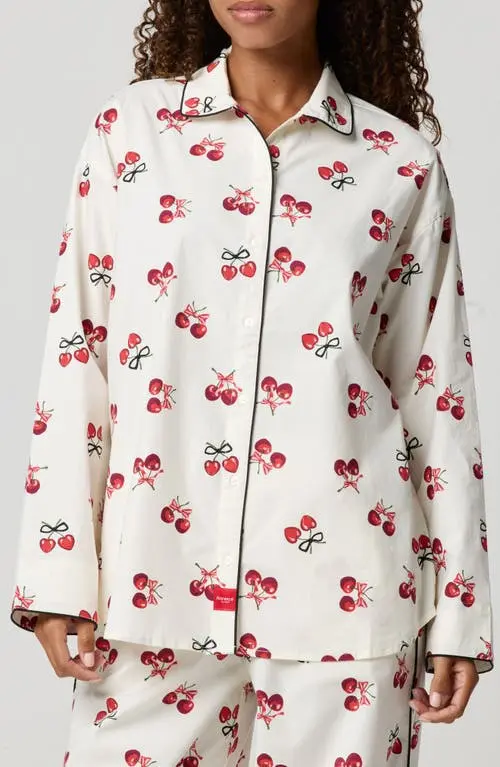 FLORENCE BY MILLS Oversized Pajama Shirt - White Cherry