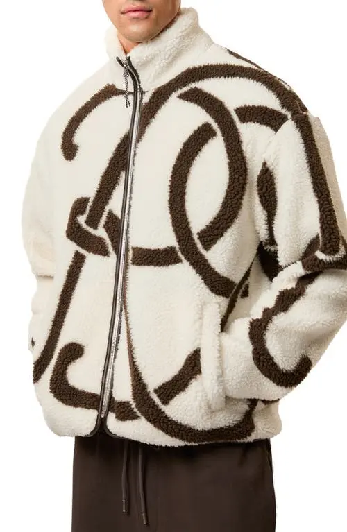 REISS Kidd Logo Fleece Jacket - White/brown