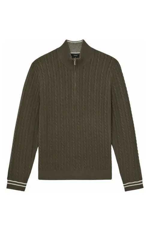 REISS Tuscano Cable Quarter Zip Sweater - Khaki Green