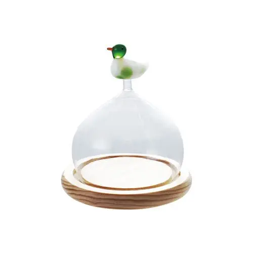 STORIED HOME Glass Cloche With Wood Base And Duck Topper - Clear
