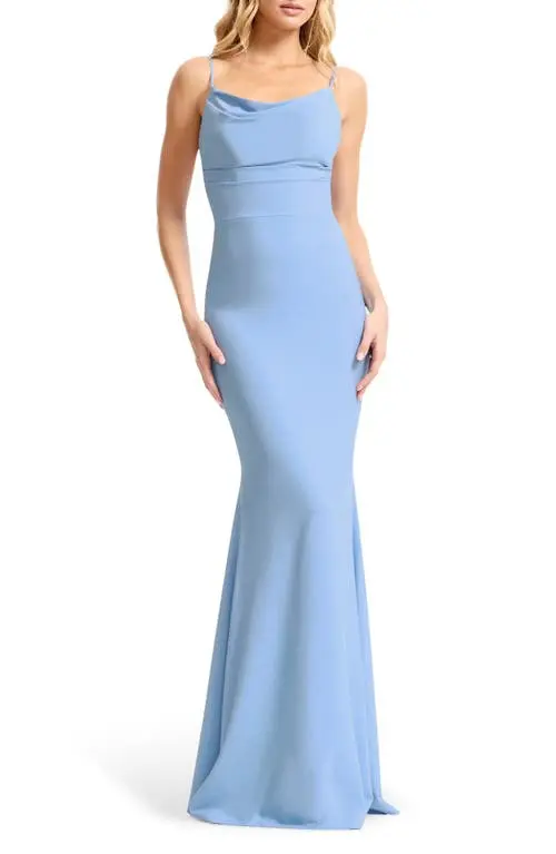 Dress The Population Eliana Cowl Neck Mermaid Gown - Sky
