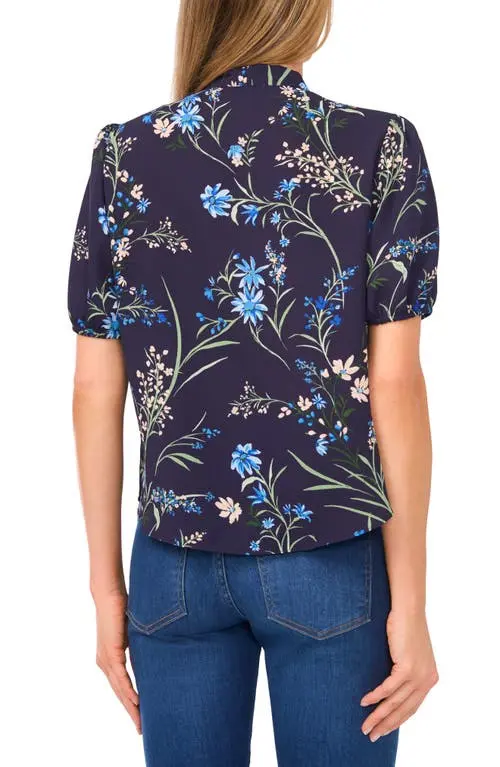 CECE DUPRAZ Floral Tie Neck Georgette Top