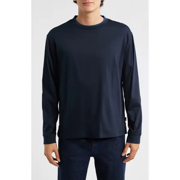 BOSS Talley Cotton Crewneck Top - Dark Blue