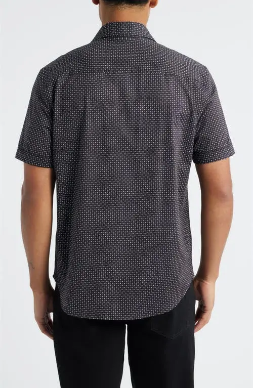 Bugatchi Miles Ooohcotton® Print Short Sleeve Button-up Shirt - Black