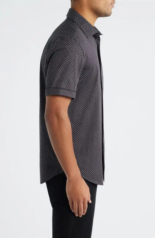 Bugatchi Miles Ooohcotton® Print Short Sleeve Button-up Shirt - Black