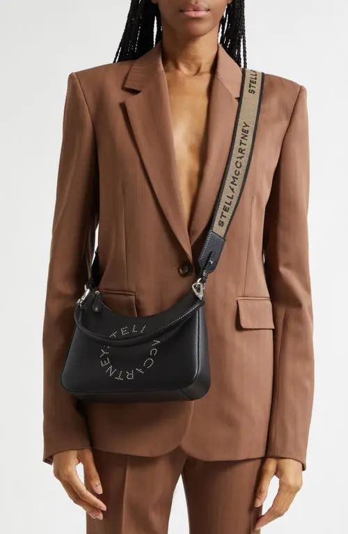 Stella McCartney Faux Leather Shoulder Bag With Studded Logo - Black