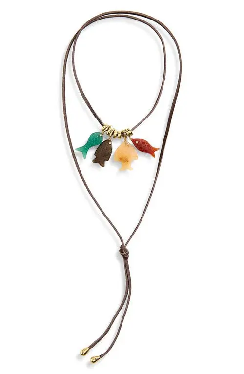Éliou Fish Charm Wrap Lariat Necklace - Gold Multi