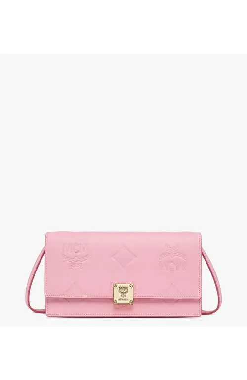 Mcm Large Aren Chain Wallet In Embossed Monogram Leather - Lotus Pink