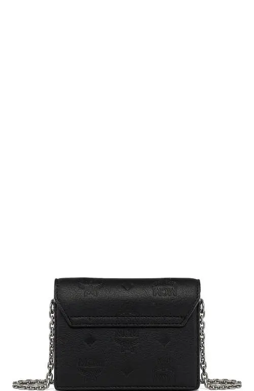 Mcm Mini Aren Chain Wallet In Embossed Monogram Leather