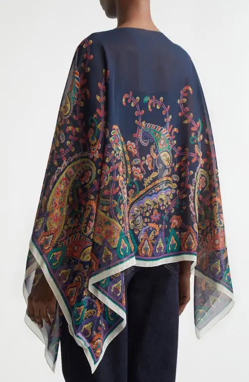 Etro Paisley Print Silk Chiffon Poncho - Printed Blue Base