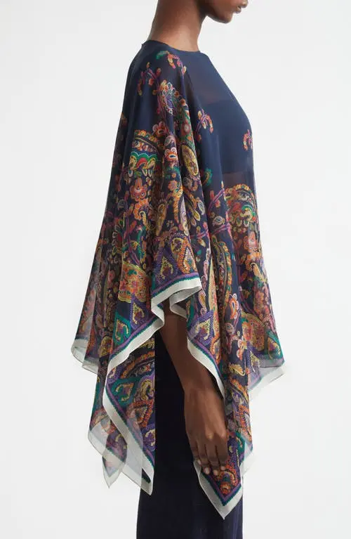 Etro Paisley Print Silk Chiffon Poncho - Printed Blue Base