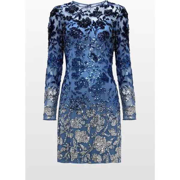 Jenny Packham Jazz Sequin-embellished Floral-pattern Mini Dress - Denim