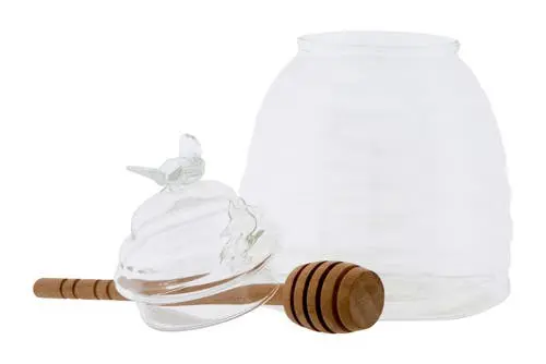 STORIED HOME Honey Pot With Lid & Wood Dipper