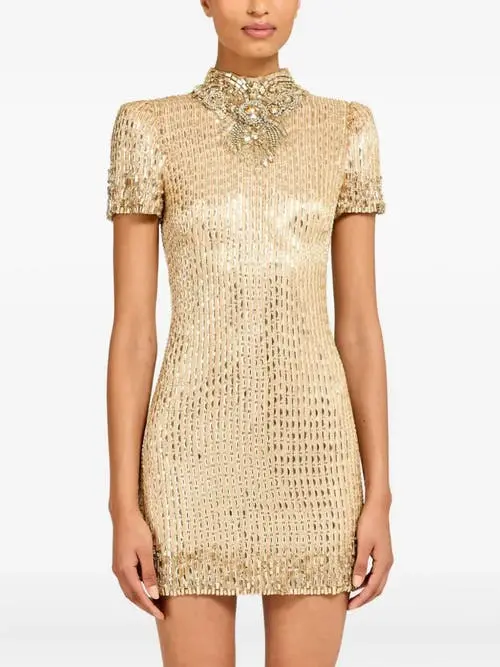 Jenny Packham Kitty Crystal-embellished Turtleneck Mini Dress - Illusion