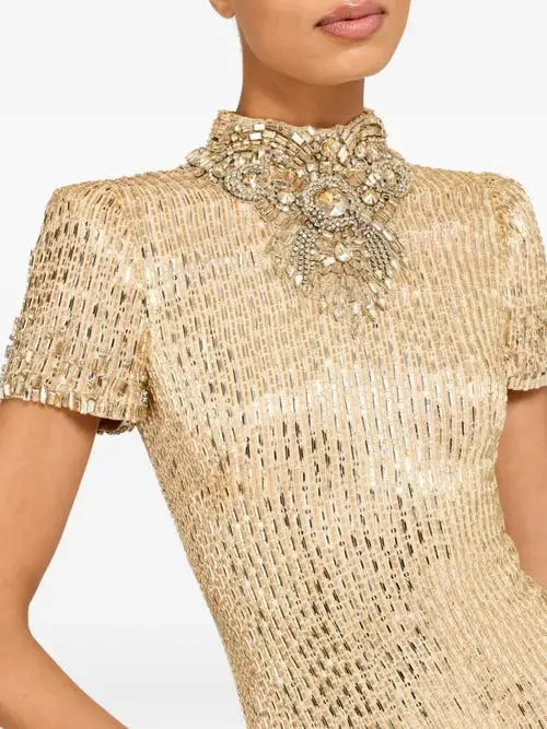 Jenny Packham Kitty Crystal-embellished Turtleneck Mini Dress - Illusion