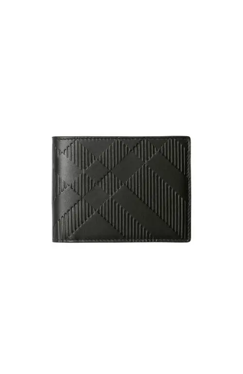Burberry Embossed Check Slim Bifold Wallet - Black