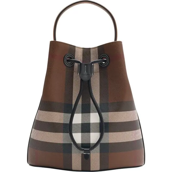 Burberry Small Check Bucket Bag - Dark Birch Brown